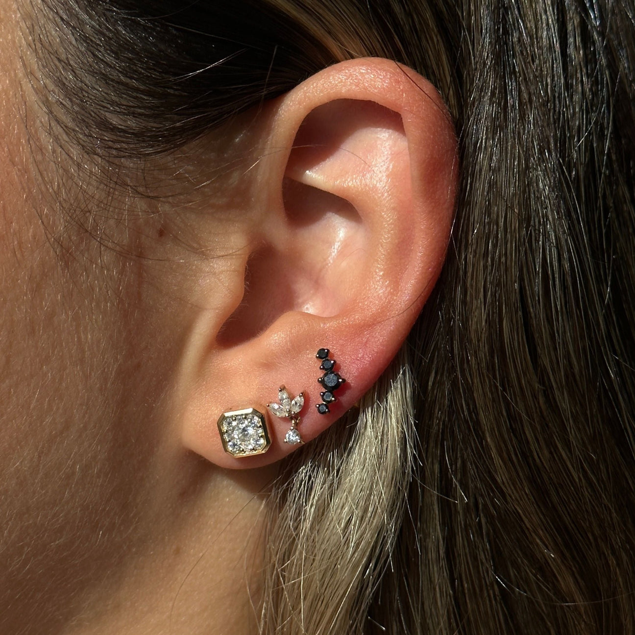 Gold Diamond Lotus Drop Earring